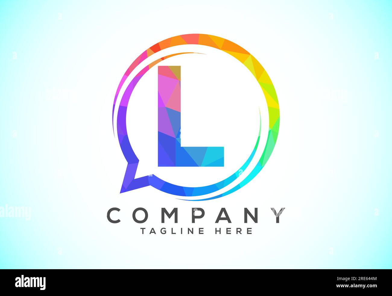 Low poly English alphabet with a bubble chat icon. Talking chatting ...