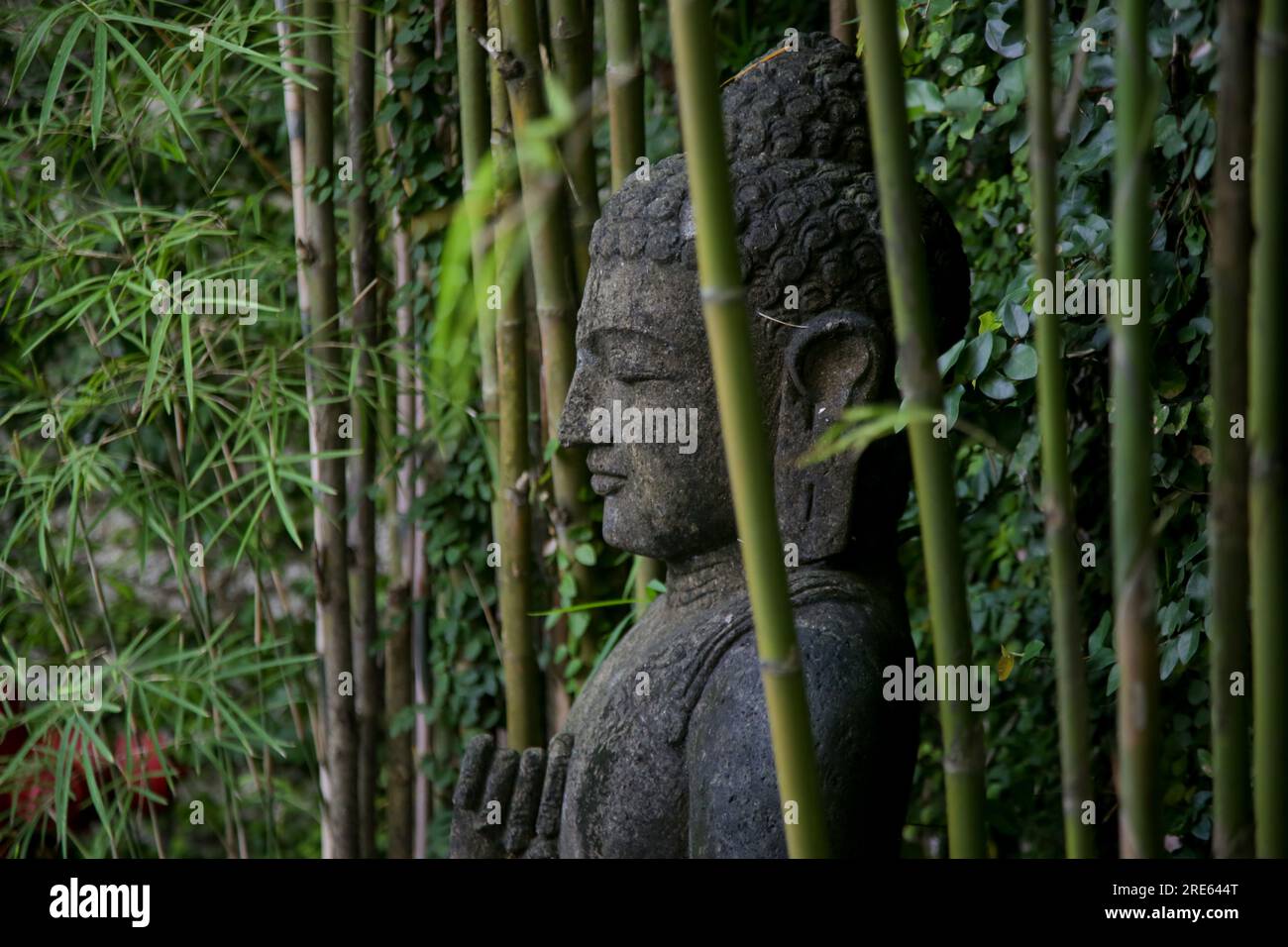 Traditional Balinese stone statue in bamboo garden Stock Photo - Alamy