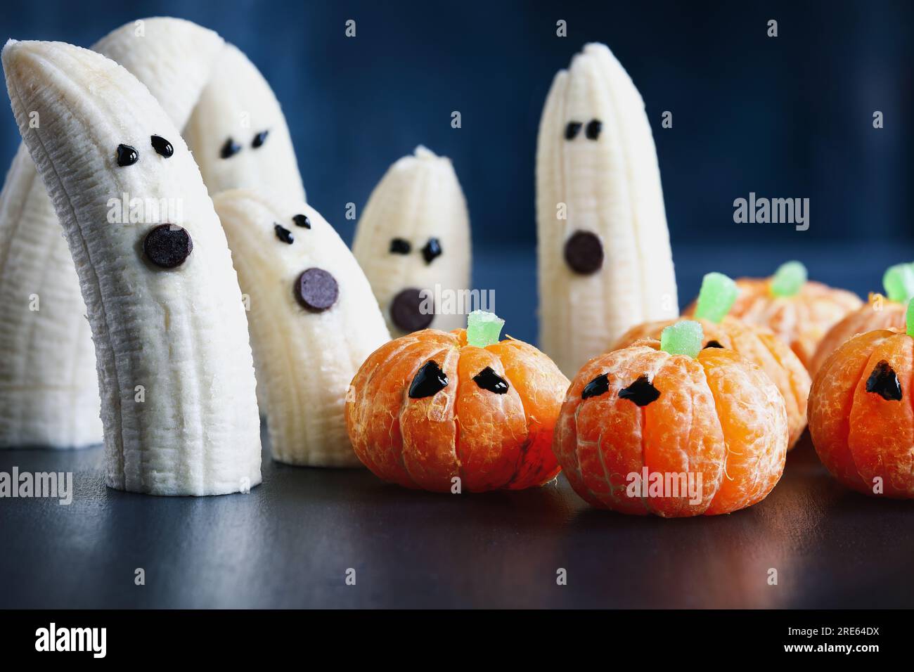 Halloween cute pumpkin orange fruit and scary banana ghosts monsters ...