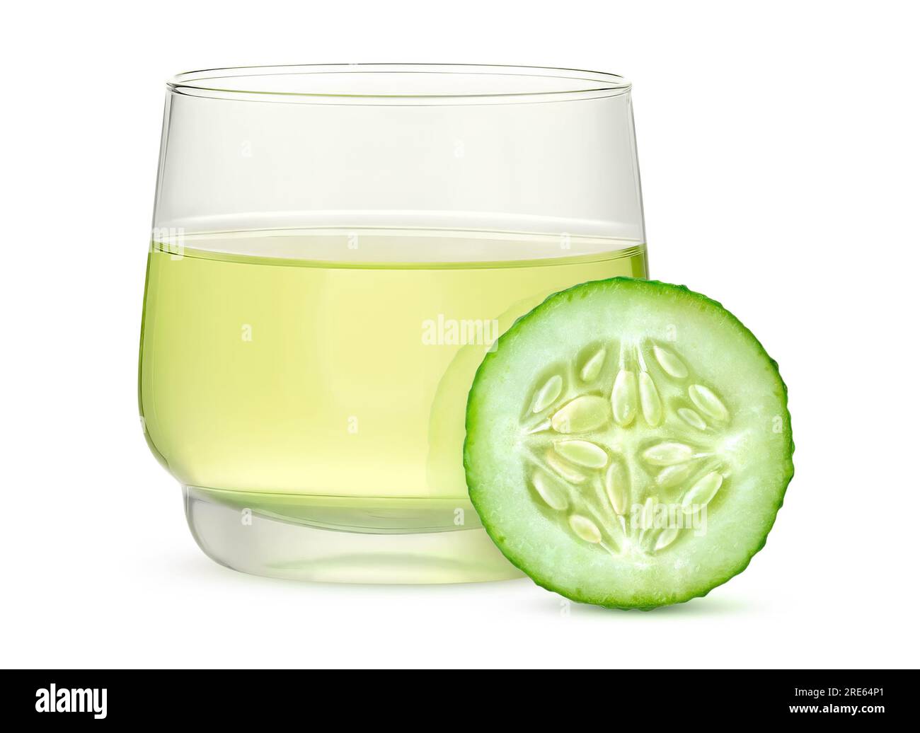 Cucumber drink in a glass and a piece of cucumber, isolated on white ...