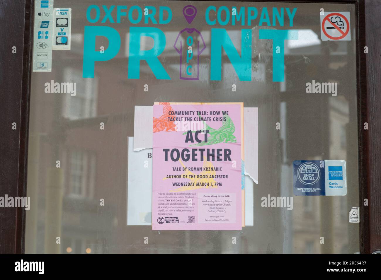The shut Oxford Print Company, with posters put up in the window Stock ...