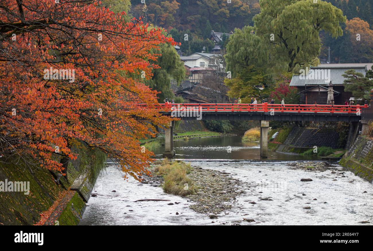 Nakabashi (or central bridge) over the Miyagawa River and fall color in ...