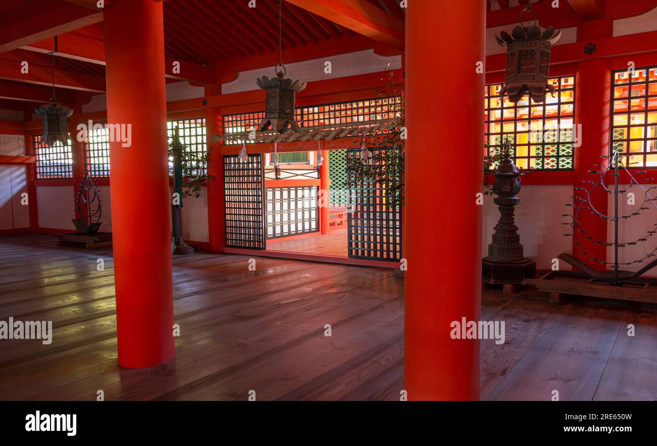 An interior at Itsukushima Shinto shrine on the island of Itsukushima ...