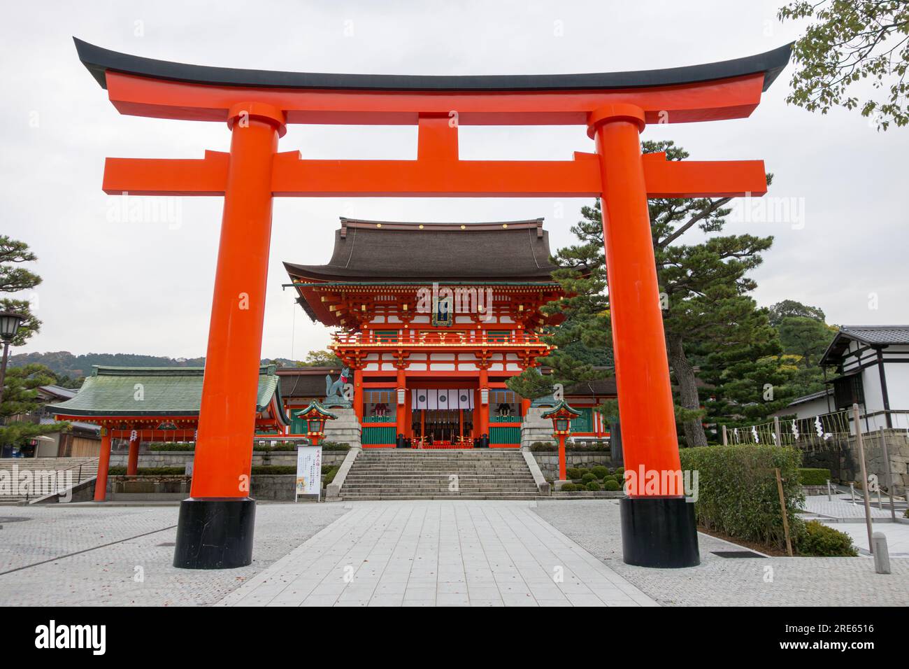 A large torii gate at Fushimi Inari-taisha, a Shinto shrine in Kyoto ...