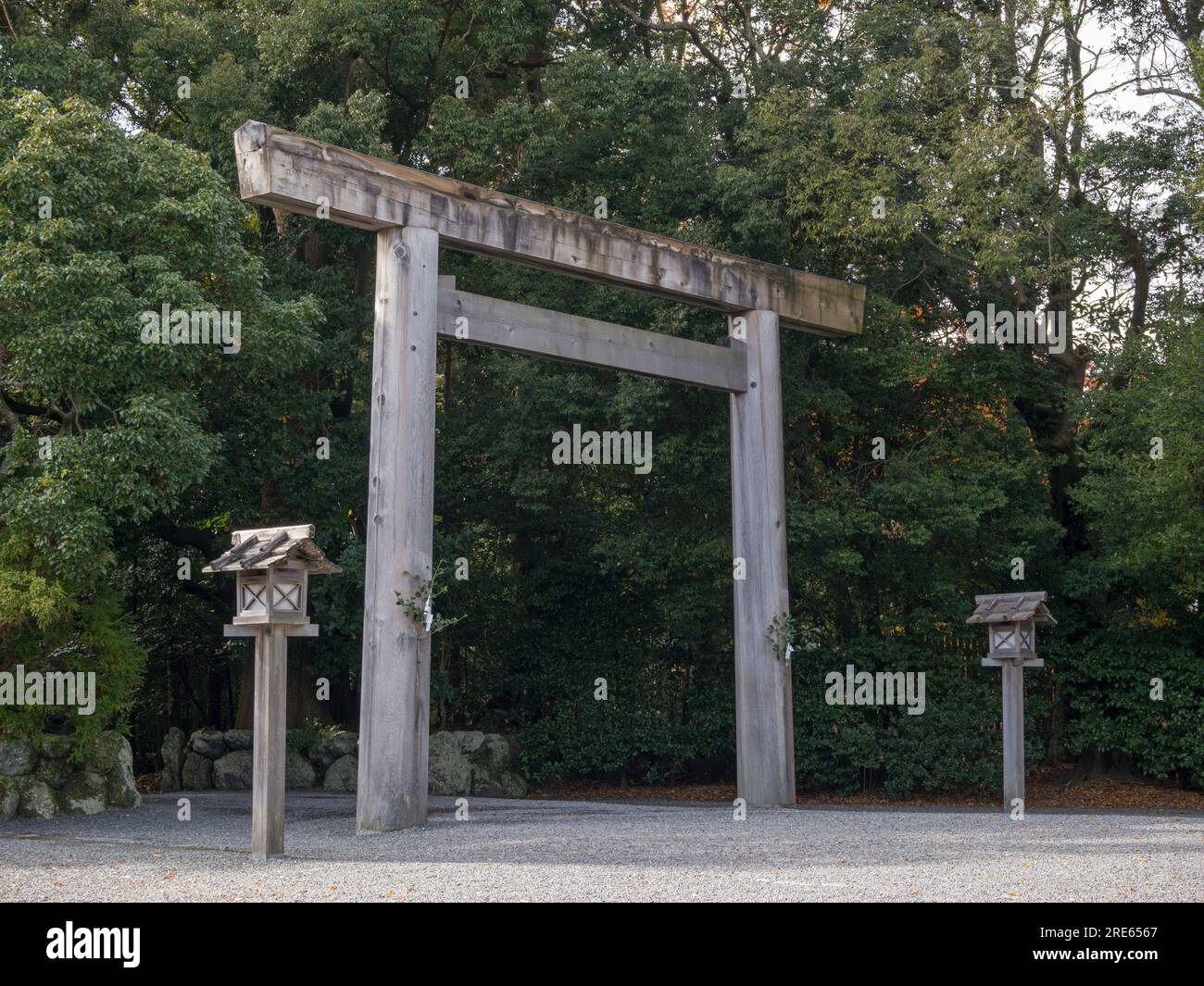 A large wood torii gate at Ise Shrine in Japan Stock Photo - Alamy