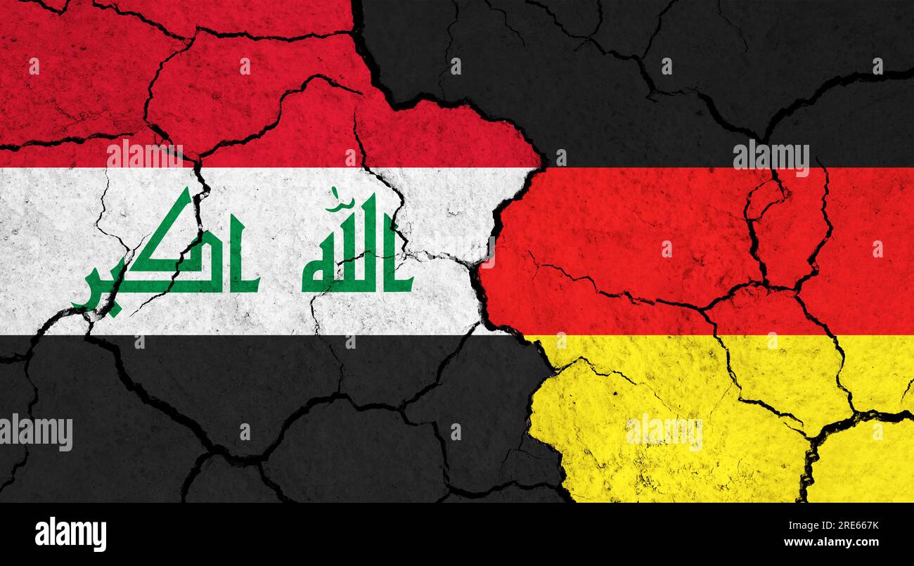 Flags of Iraq and Germany on cracked surface - politics, relationship ...
