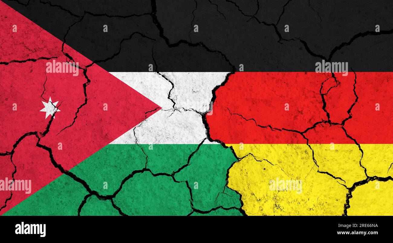 Flags of Jordan and Germany on cracked surface - politics, relationship ...