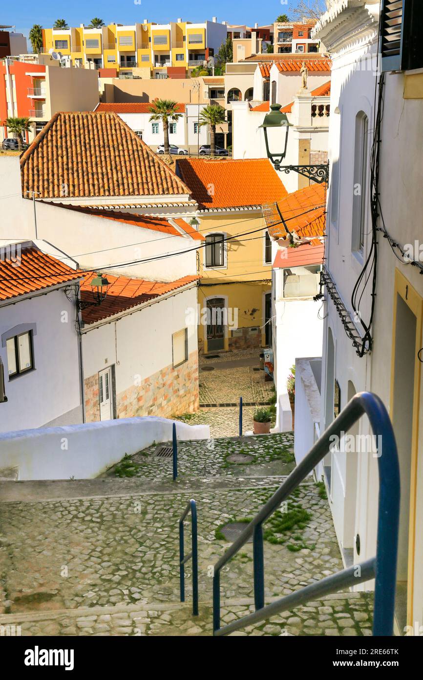Ferragudo, Portugal- October 20, 2022: Narrow Cobblestone streets and ...