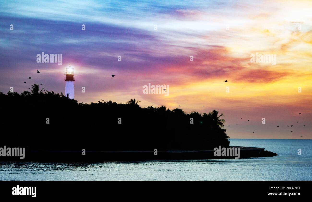 Cape Florida Lighthouse at the Southern tip of Key Biscayne, Miami, FL ...