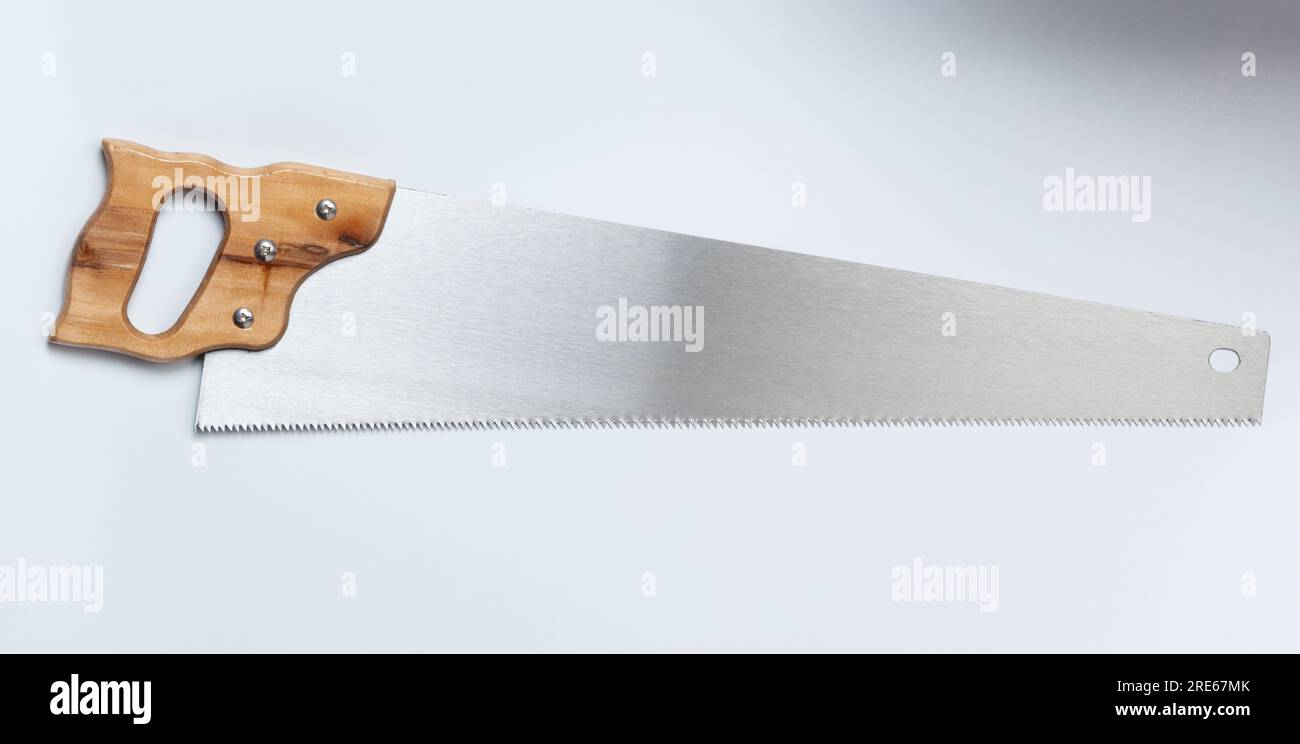 Sharp teeth with new saw tool isolated on white studio background Stock ...