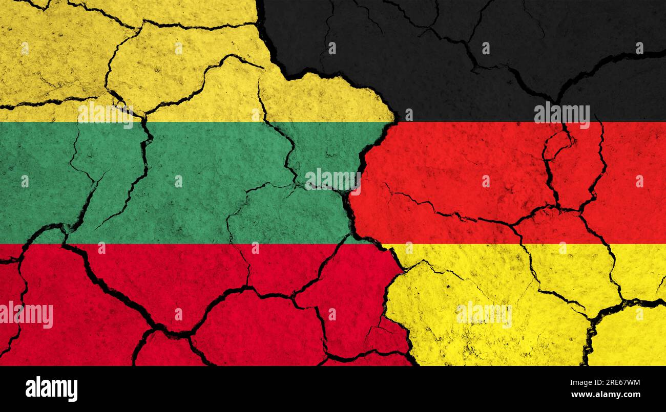 Flags of Lithuania and Germany on cracked surface - politics ...