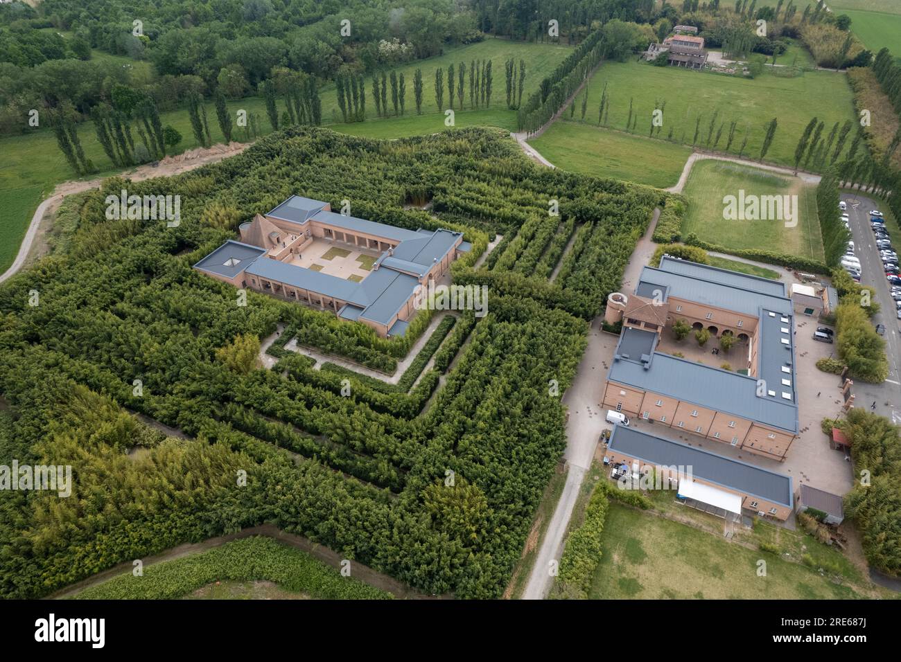 Drone shot of Maze of Masone the largest bamboo labyrinth in existence ...