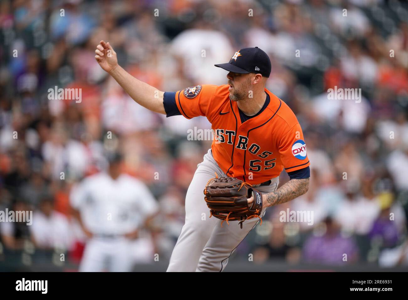 Houston Astros relief pitcher Ryan Pressly (55) in the ninth inning of ...