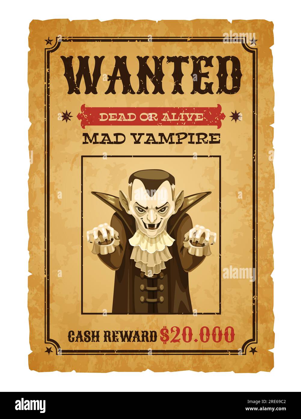 Halloween wanted banner with vampire. Halloween monster dead or alive ...