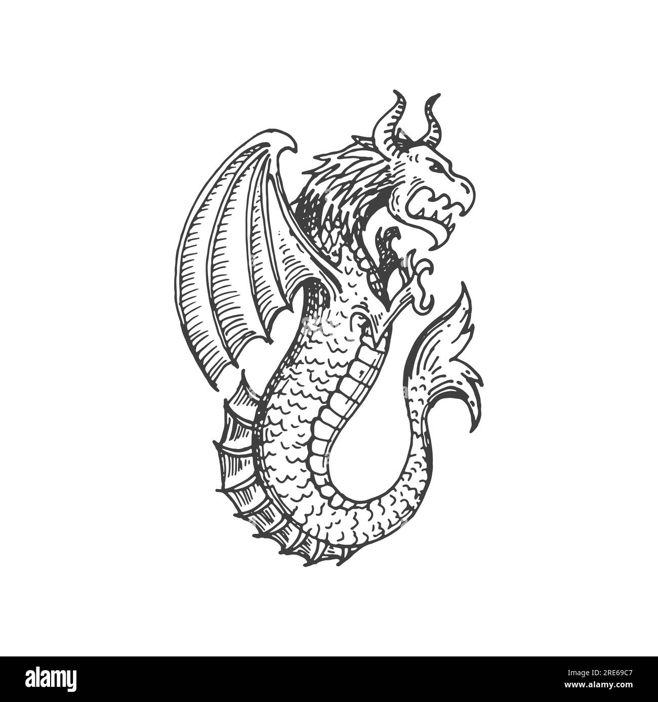 Medieval heraldic animal monster sketch. Magic beast, mythical creature ...