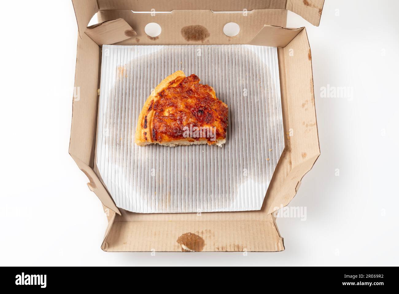 Leftover pizza in an open cardboard pizza box Stock Photo - Alamy