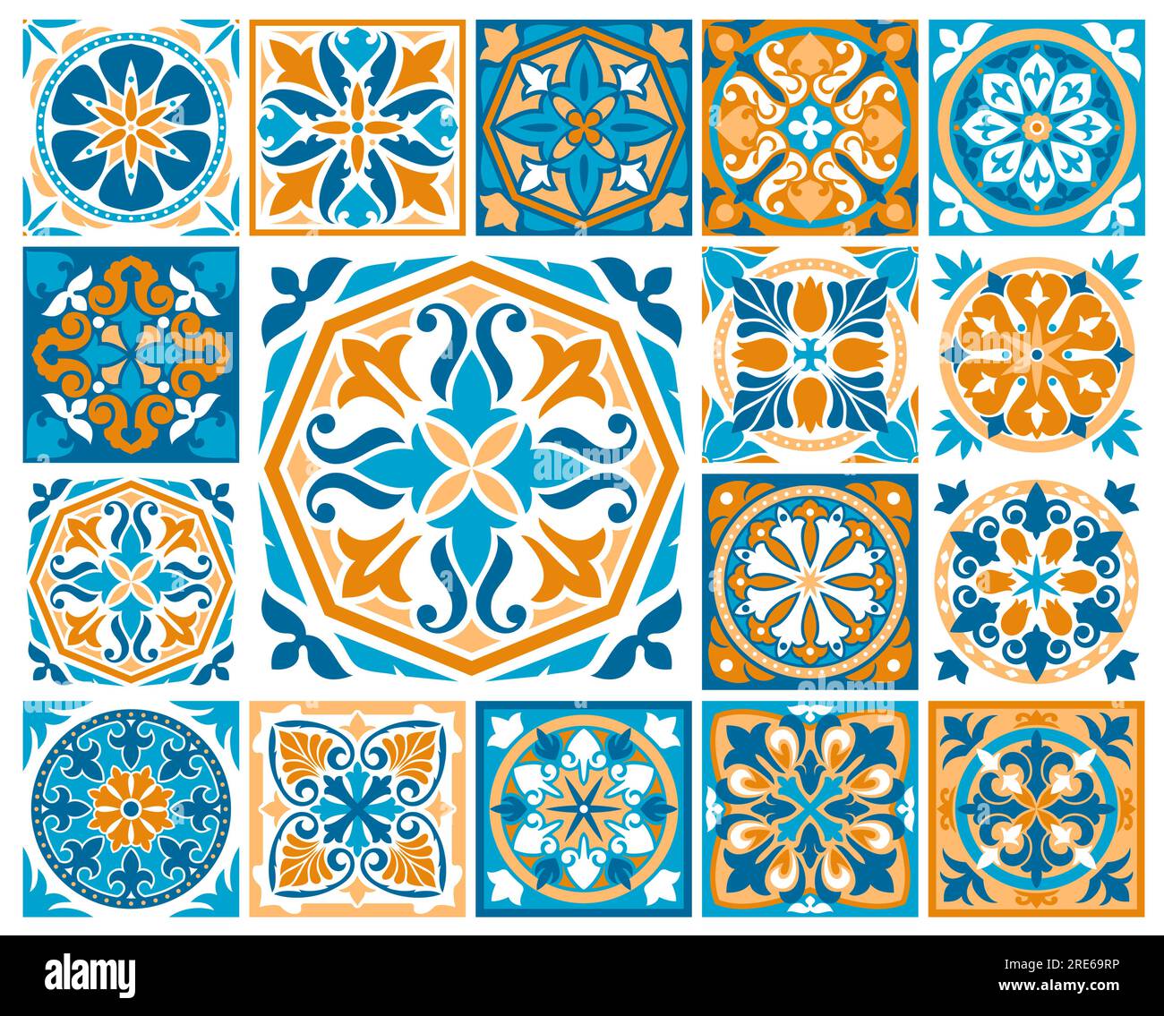 Moroccan and azulejo tile patterns. Majolica, talavera ornaments ...