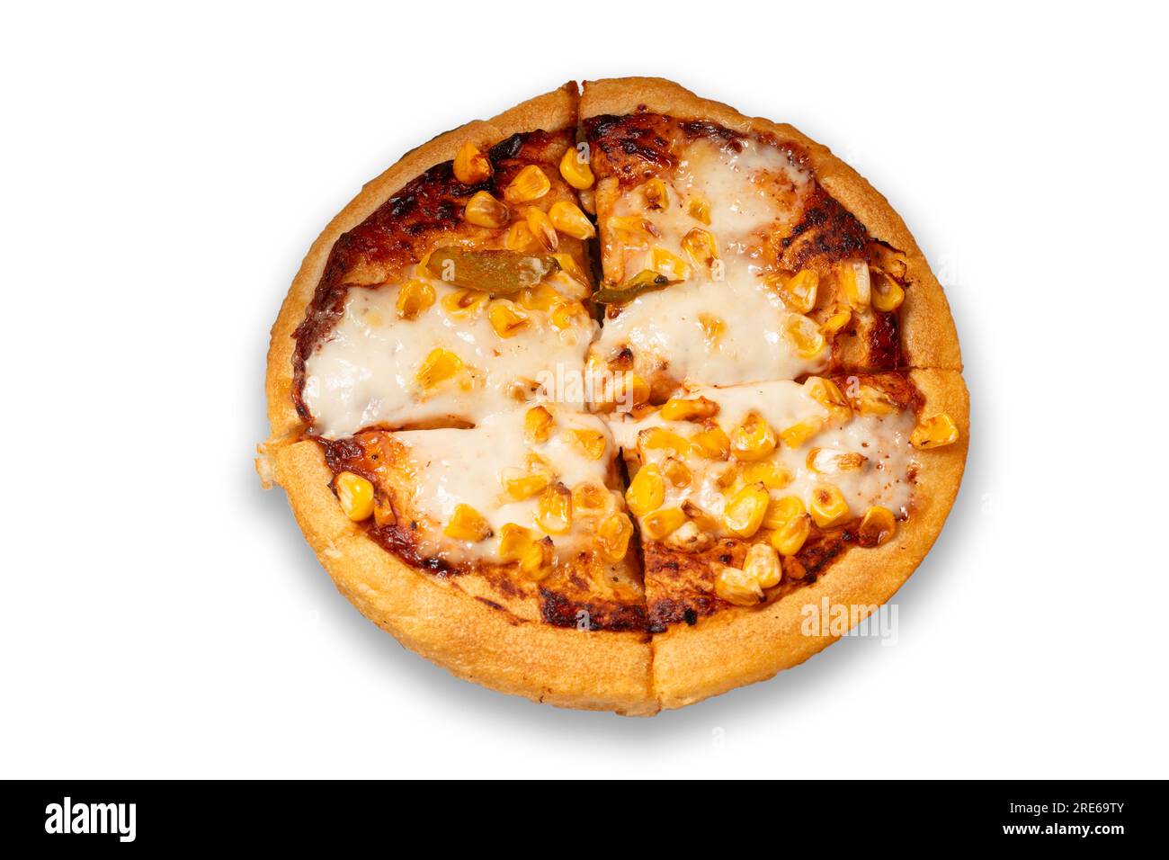 Corn pizza isolated on white background. Top view Stock Photo - Alamy