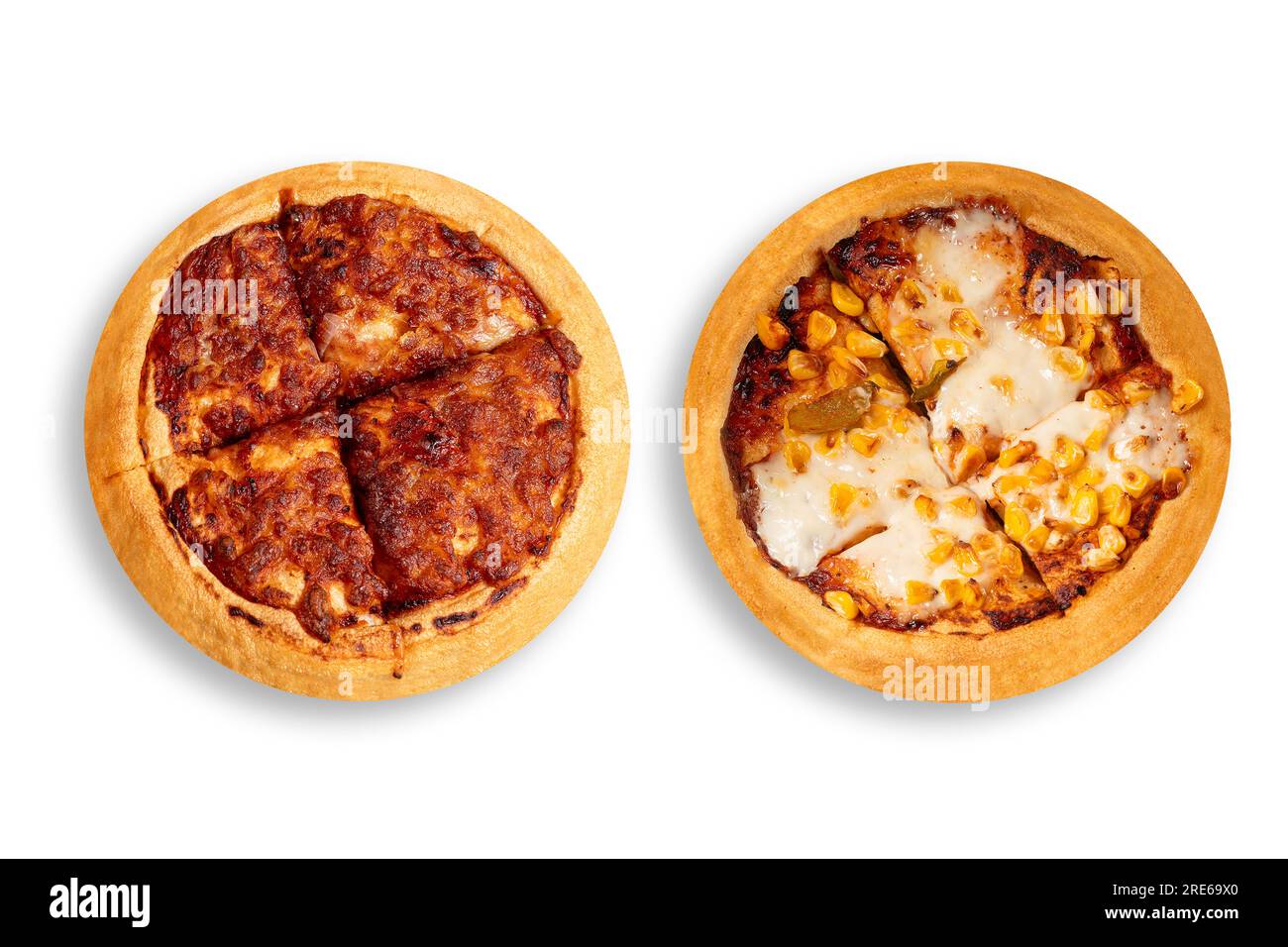 Two different pizza isolated on white background Stock Photo - Alamy