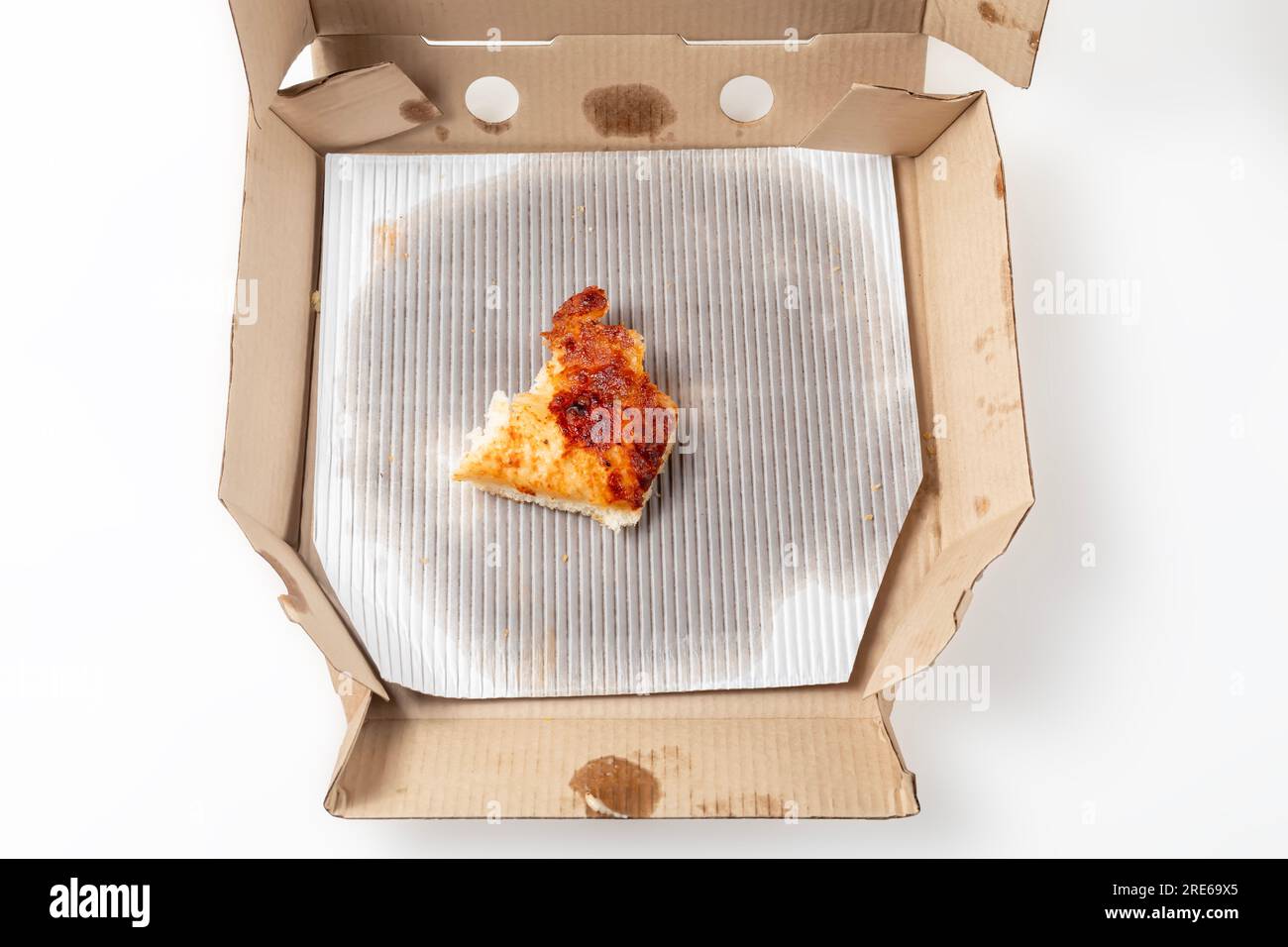 Leftover pizza in an open cardboard pizza box Stock Photo - Alamy