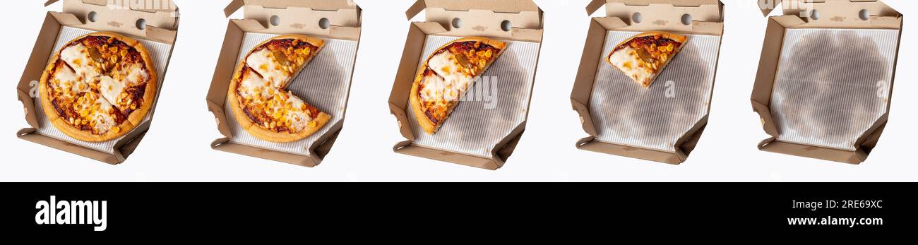 Pizza in a cardboard box on a white background Stock Photo - Alamy