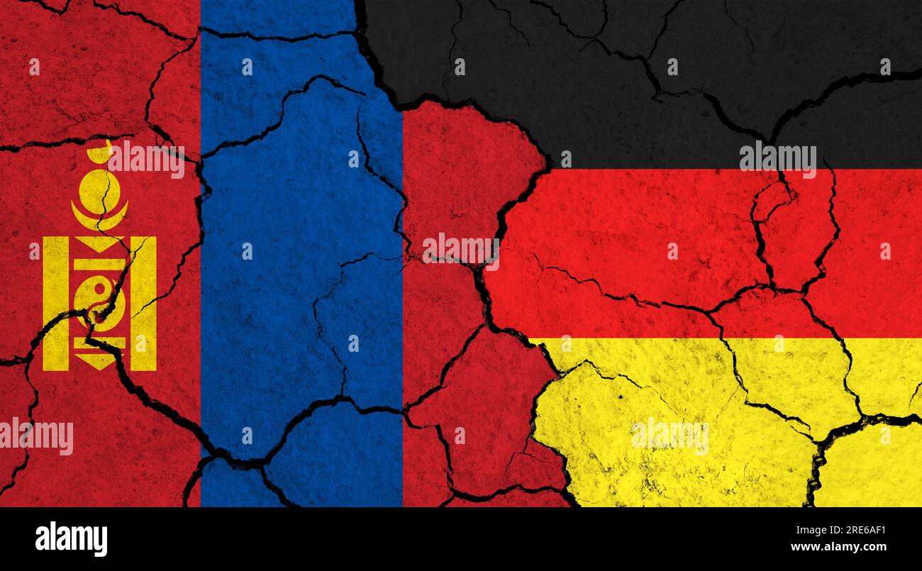 Flags of Mongolia and Germany on cracked surface - politics ...