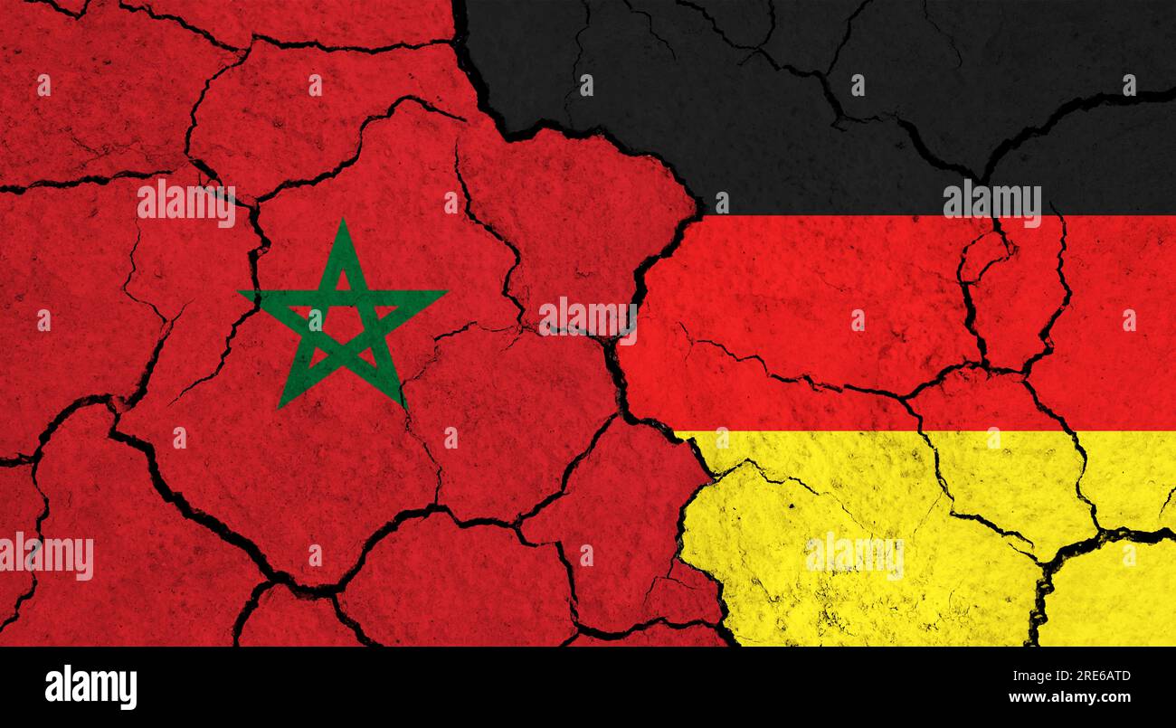 Flags of Morocco and Germany on cracked surface - politics ...