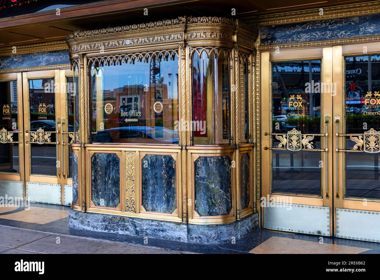 Box office and entrance to Fox Theater in downtown Detroit Michigan USA ...