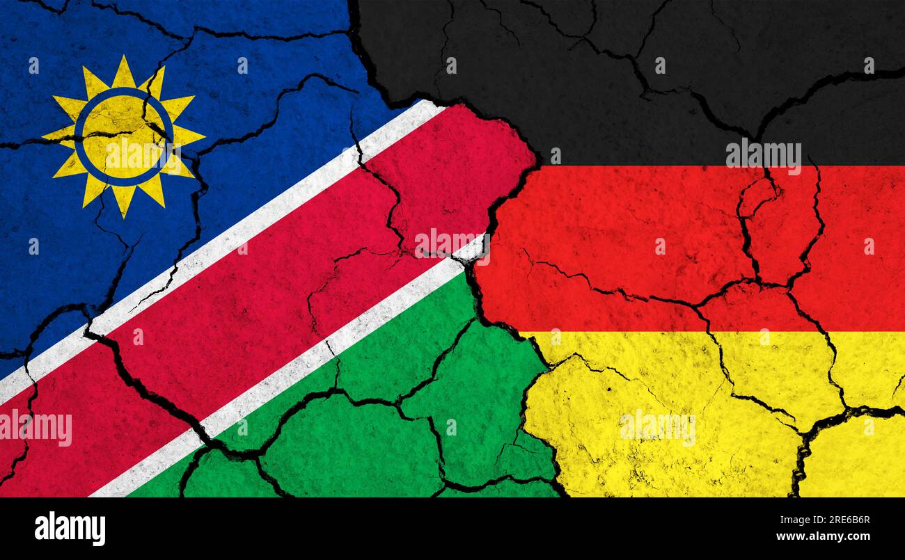 Flags of Namibia and Germany on cracked surface - politics ...