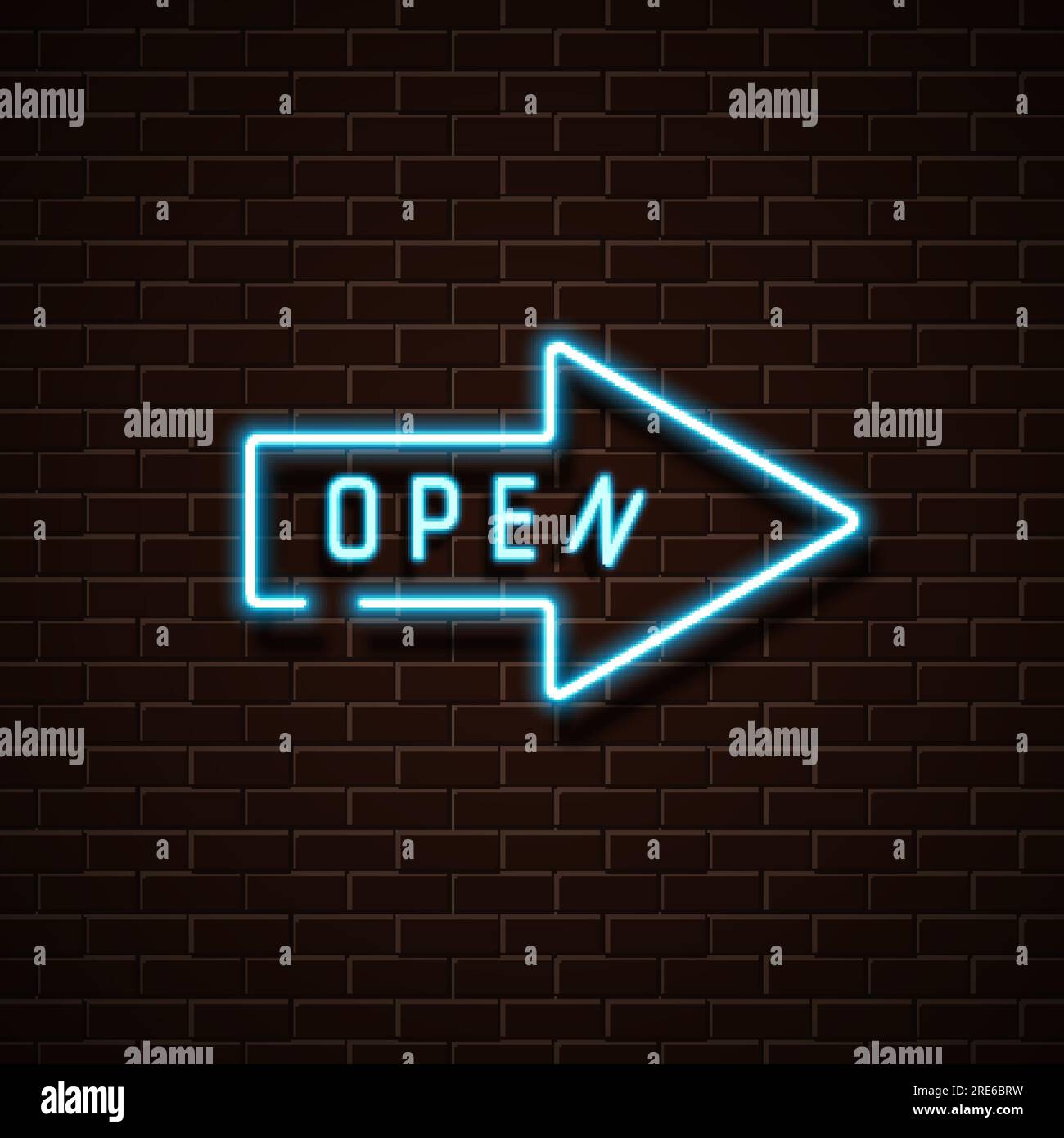 Neon blue arrow open on a brick wall. Vector Illustration Stock Vector ...