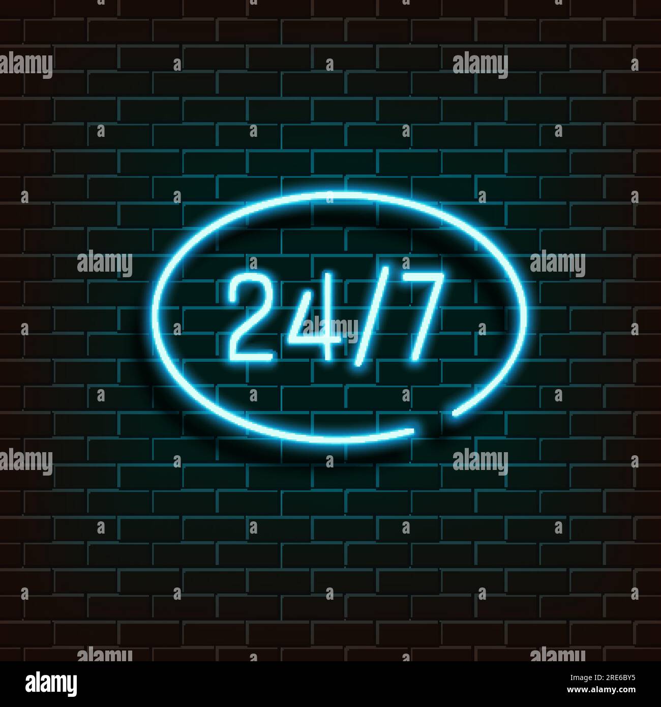 Frame banner in the shape of an ellipse. Open 24 7. Hours Neon Light on ...
