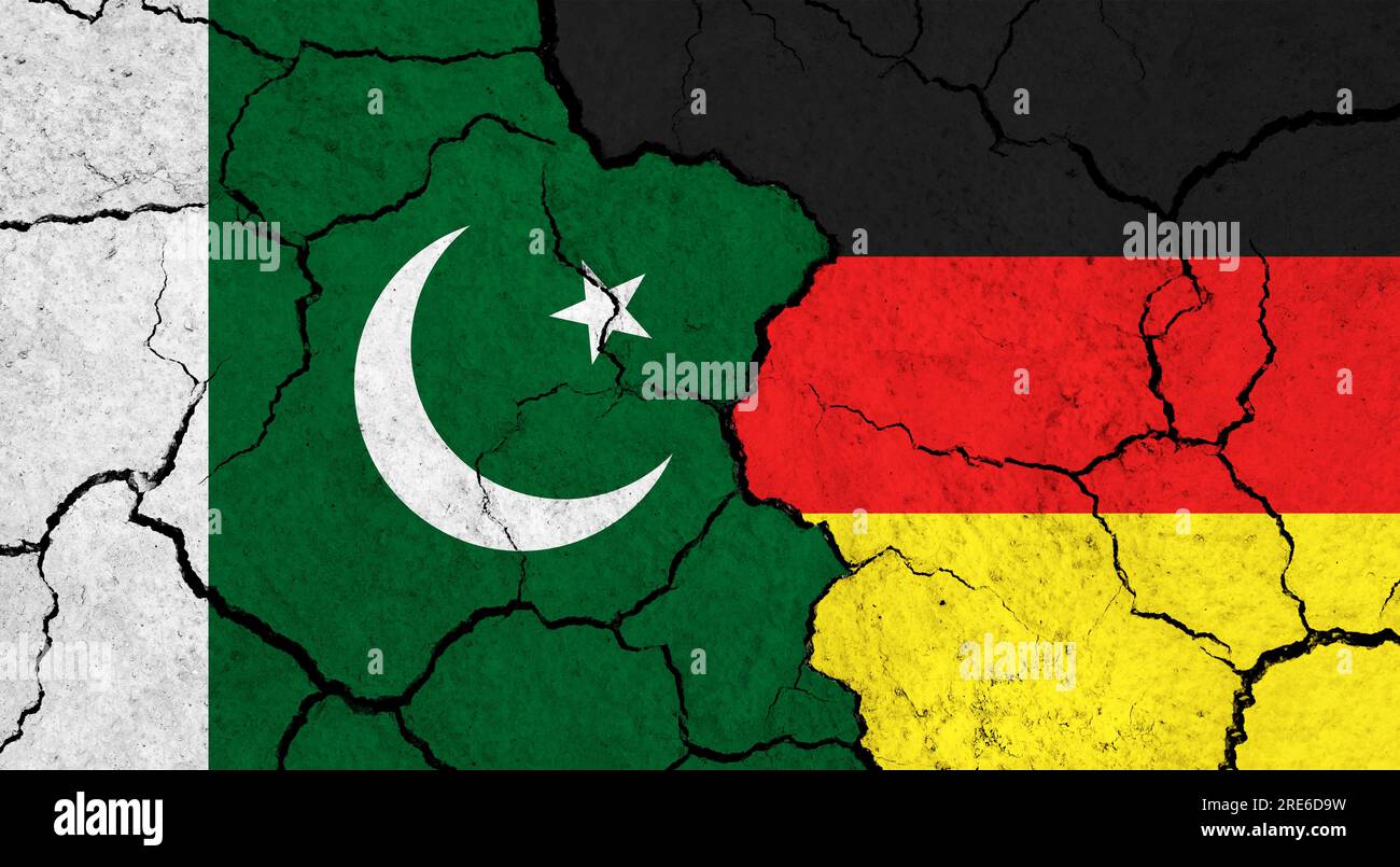 Flags of Pakistan and Germany on cracked surface - politics ...