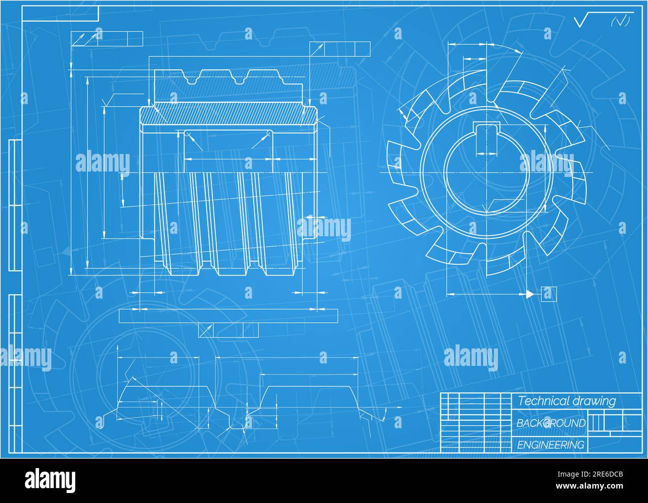 Mechanical engineering drawings on blue background. Cutting tools ...
