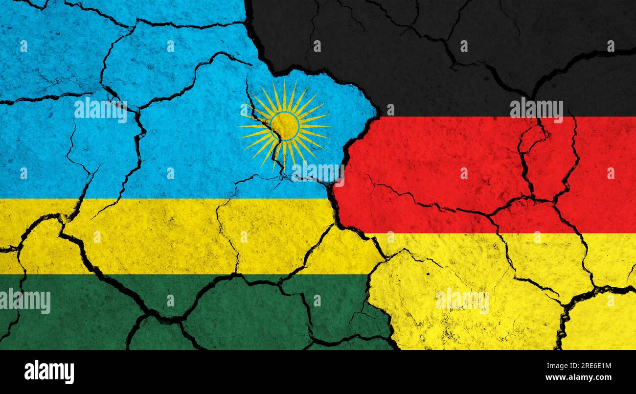 Flags of Rwanda and Germany on cracked surface - politics, relationship ...