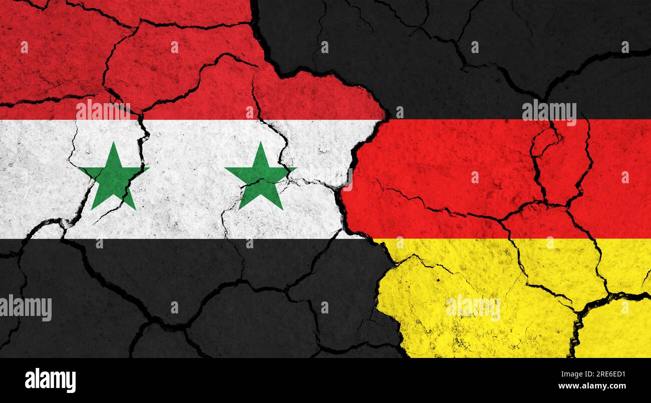 Flags of Syria and Germany on cracked surface - politics, relationship ...
