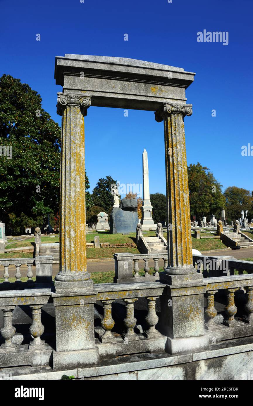Large columns frame gravestones in Elmwood Cemetery in Memphis ...