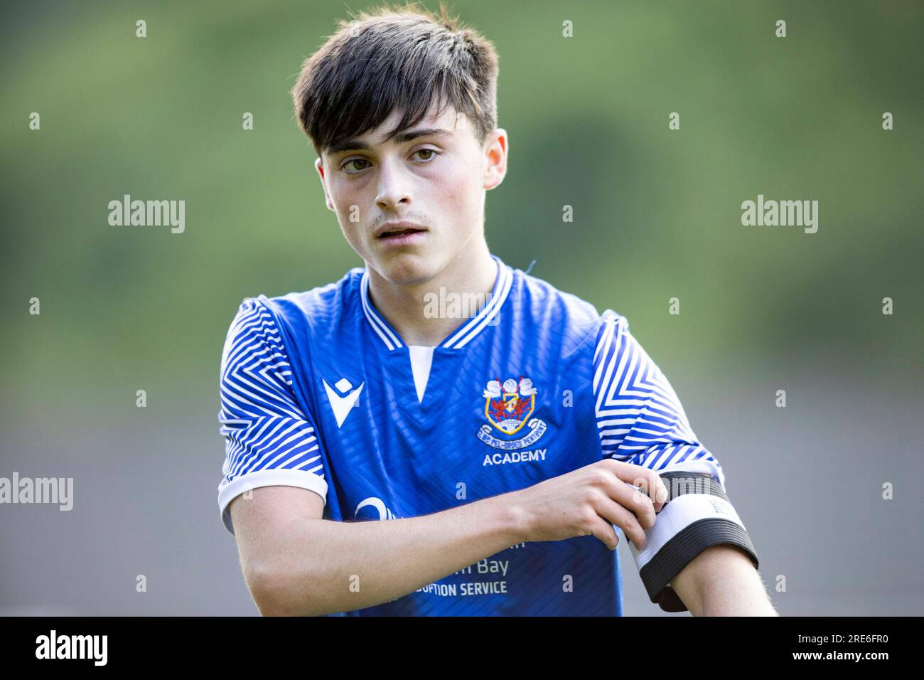 Leo Roberts of Penybont in action. Swansea City u21 v Penybont at Ynys ...