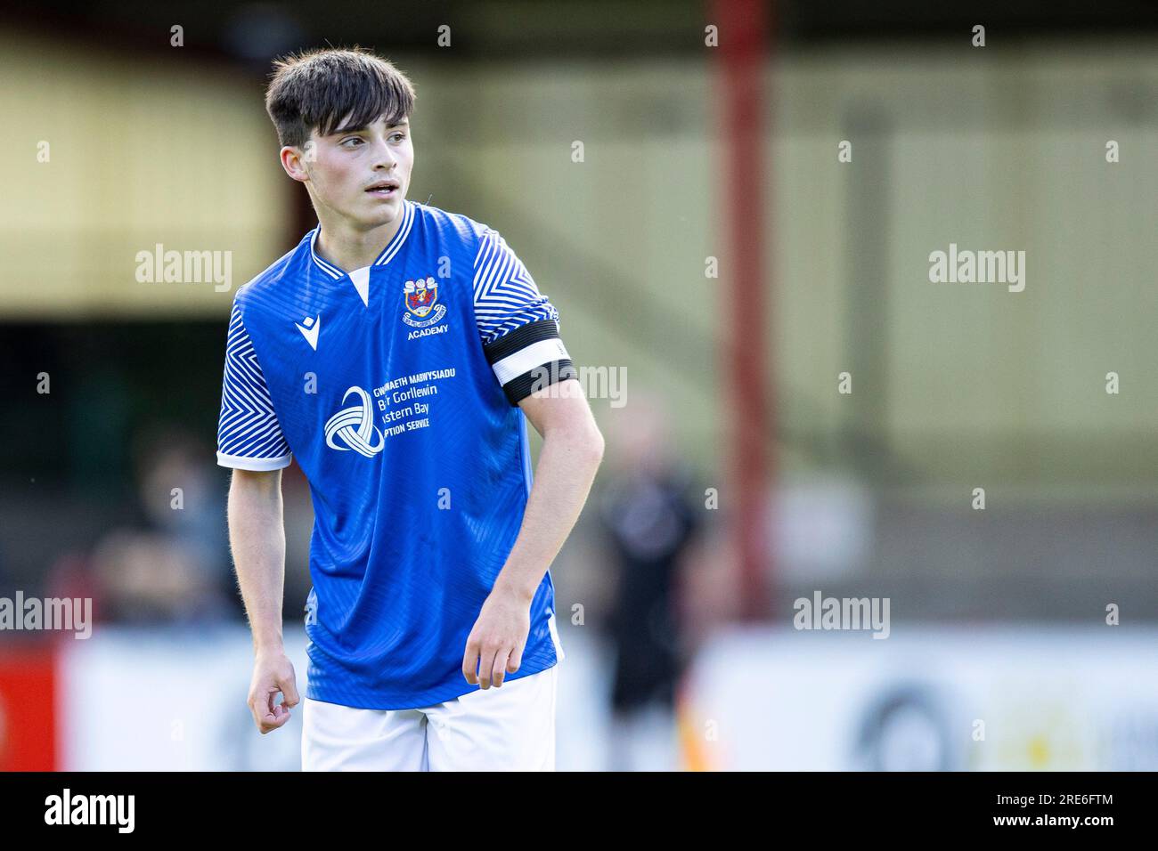 Leo Roberts of Penybont in action. Swansea City u21 v Penybont at Ynys ...