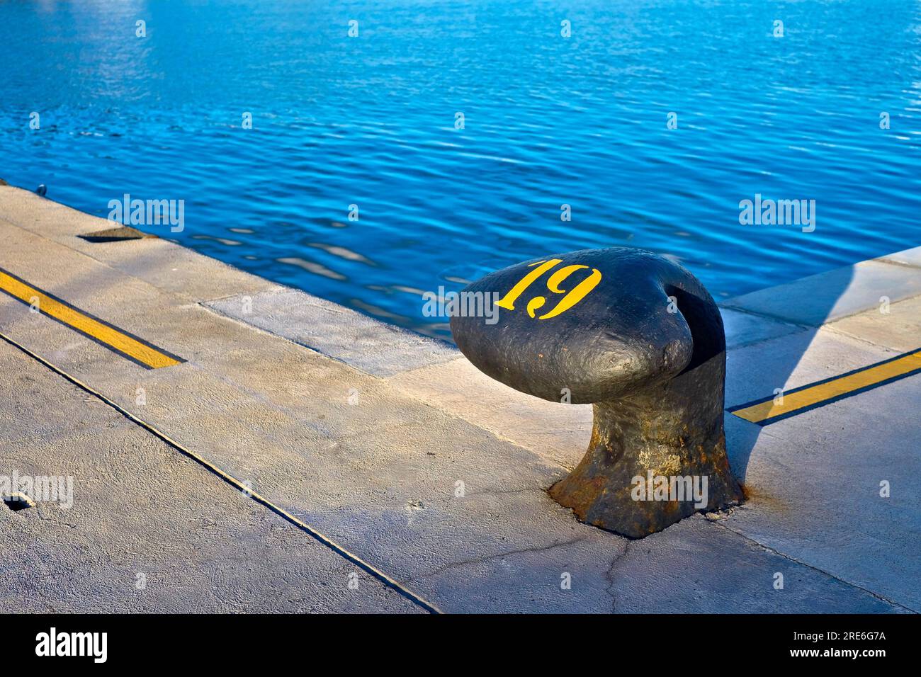 Number 19, nineteen, stencil yellow digit painted on a big commercial ...