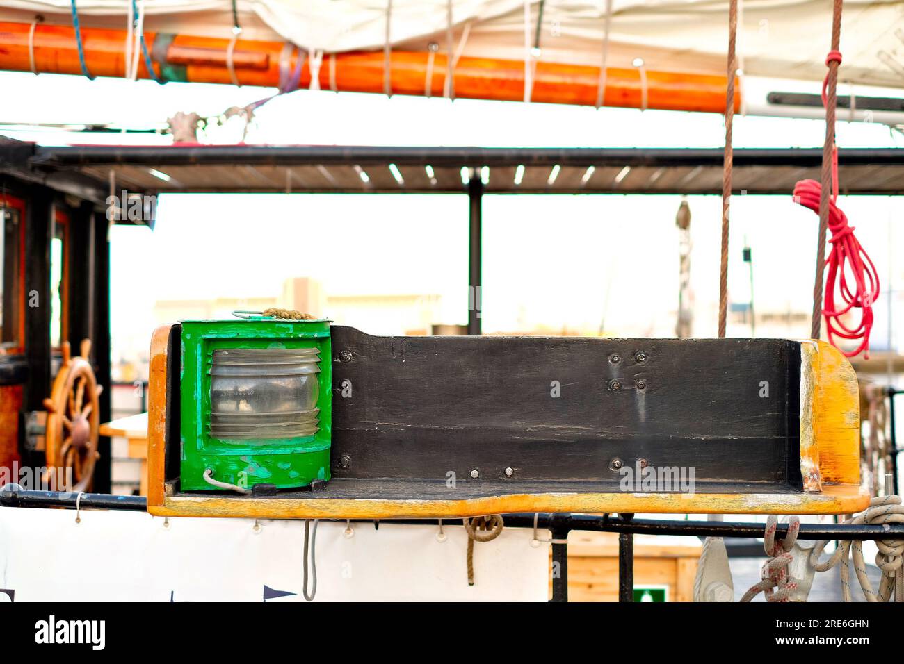Green starboard navigation light on a classic sailing ship Stock Photo ...