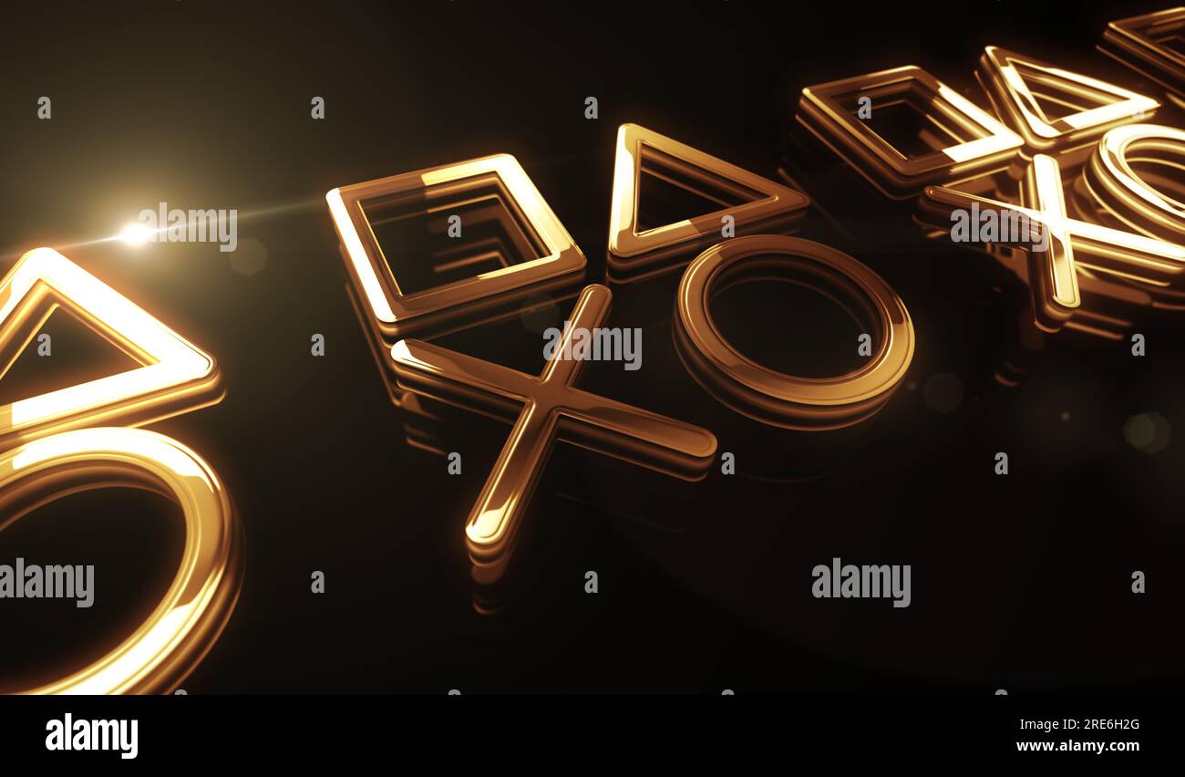 Joystick gaming console video play and cyber esports golden metal shine ...