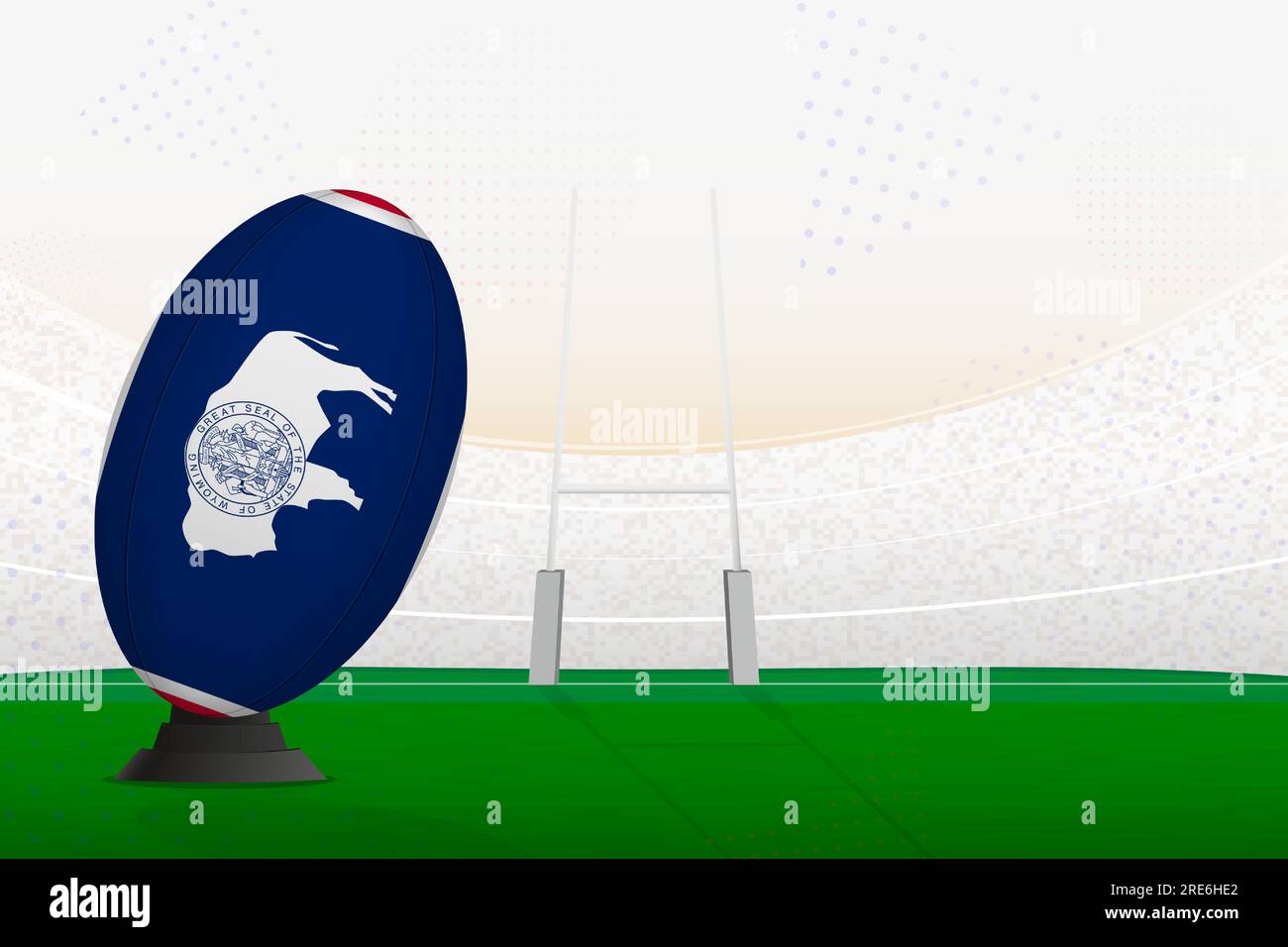 Wyoming national team rugby ball on rugby stadium and goal posts ...