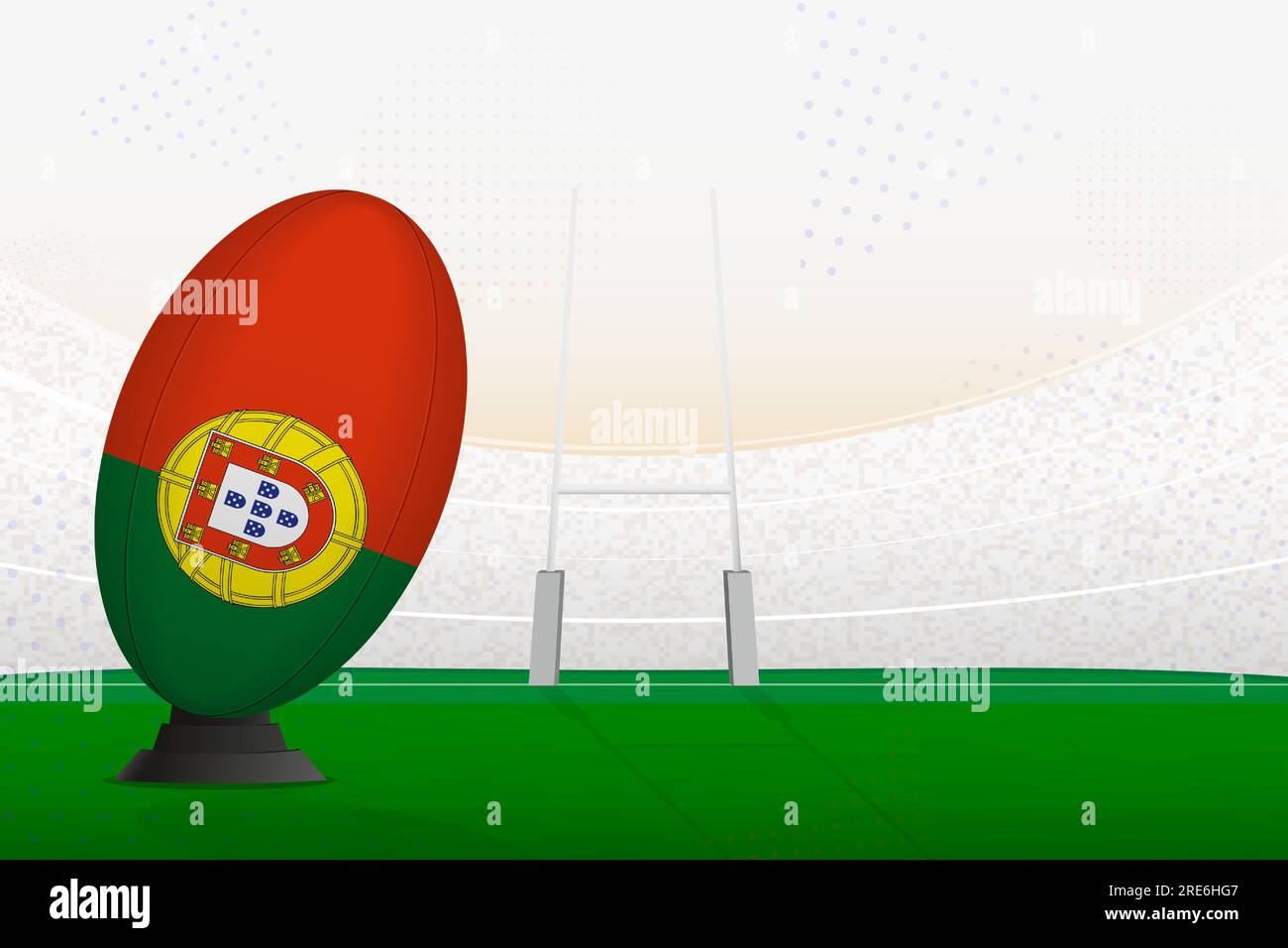 Portugal national team rugby ball on rugby stadium and goal posts ...