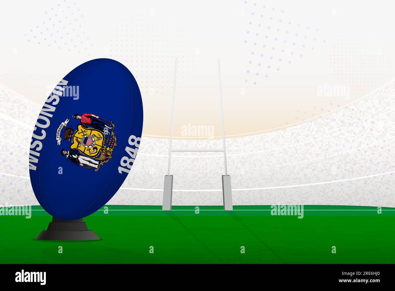 Wisconsin national team rugby ball on rugby stadium and goal posts ...