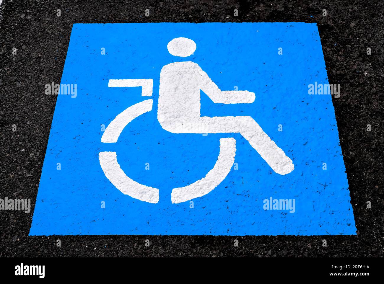 International Symbol of Access, ISA, symbol showing a person in a wheelchair, white and blue on ...