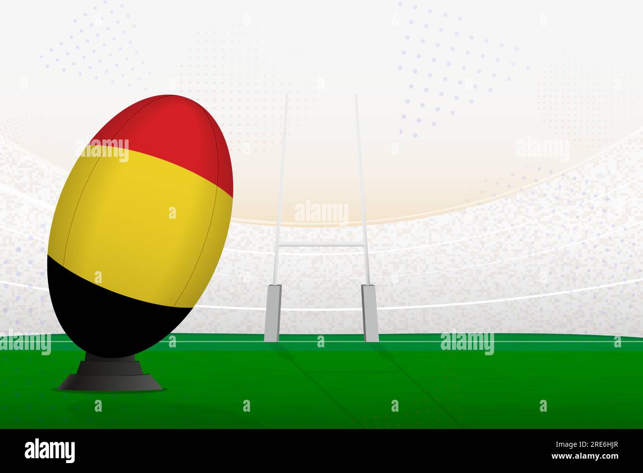 Belgium national team rugby ball on rugby stadium and goal posts ...
