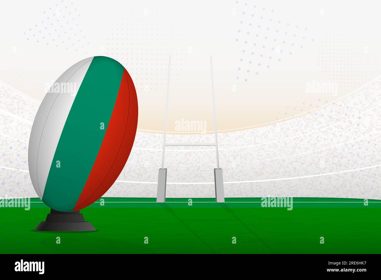 Bulgaria national team rugby ball on rugby stadium and goal posts ...