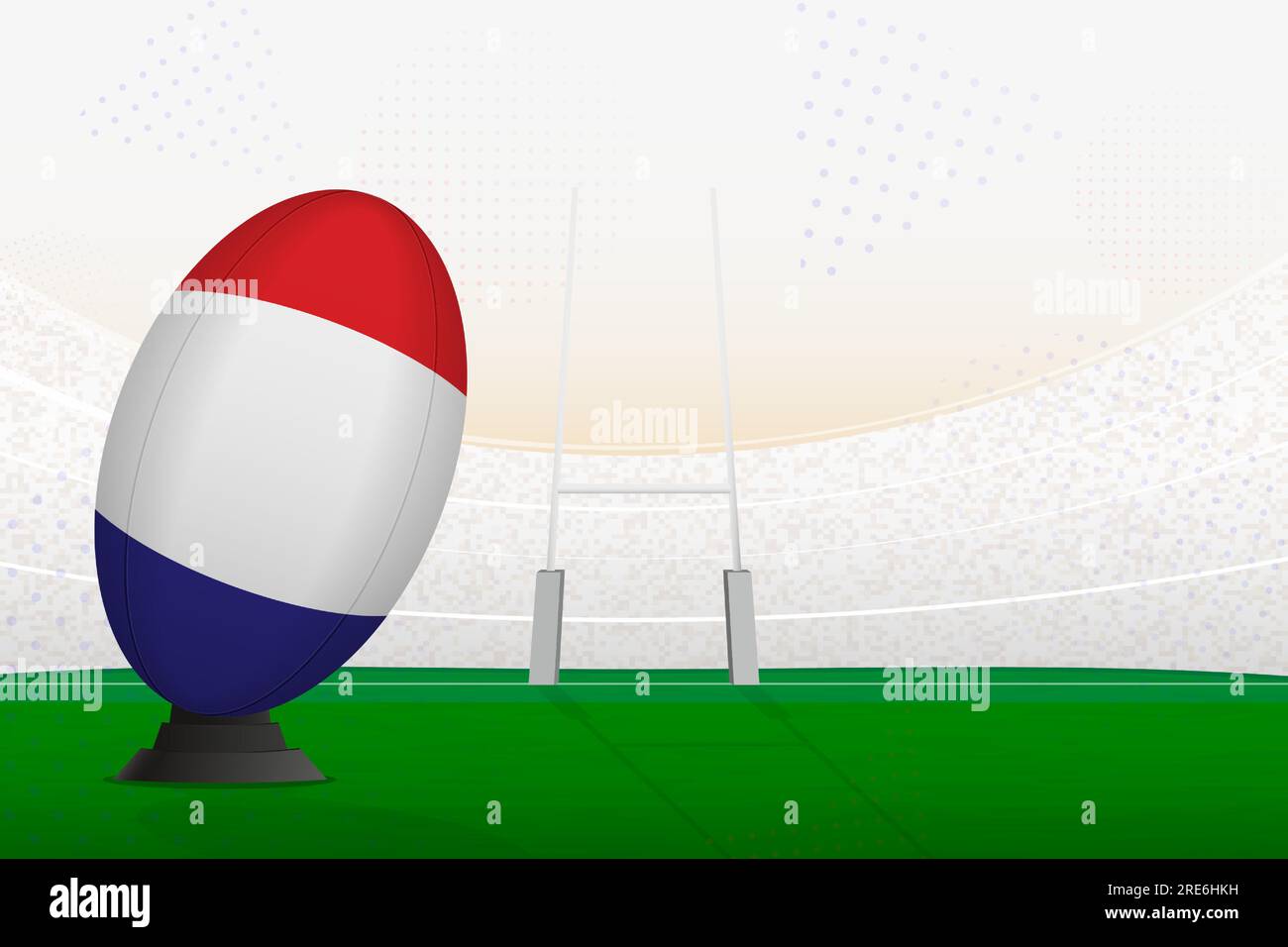 France national team rugby ball on rugby stadium and goal posts ...