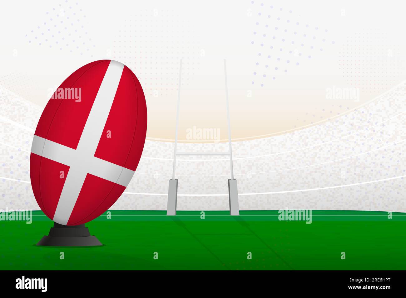 Denmark national team rugby ball on rugby stadium and goal posts ...
