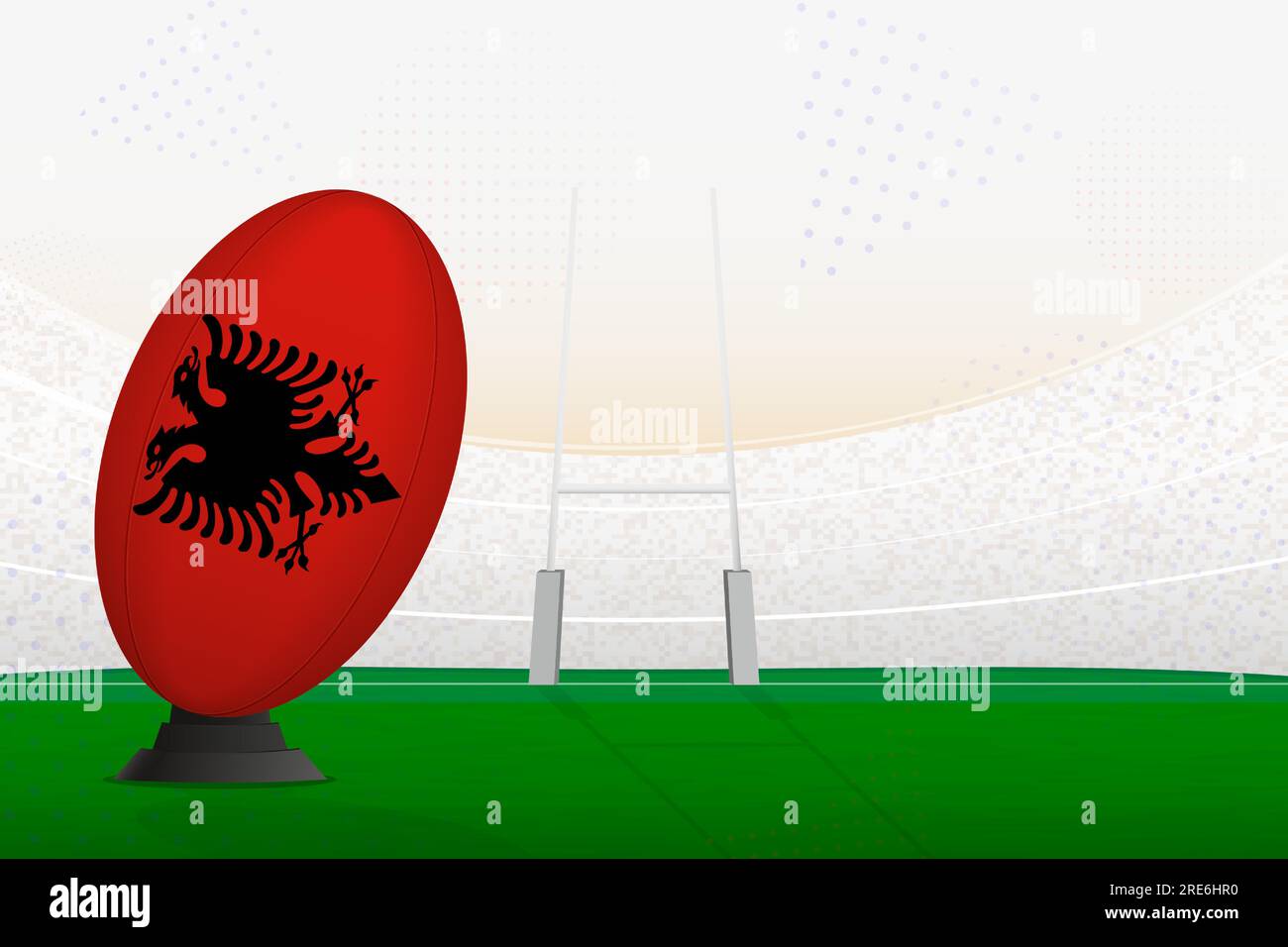 Albania national team rugby ball on rugby stadium and goal posts ...